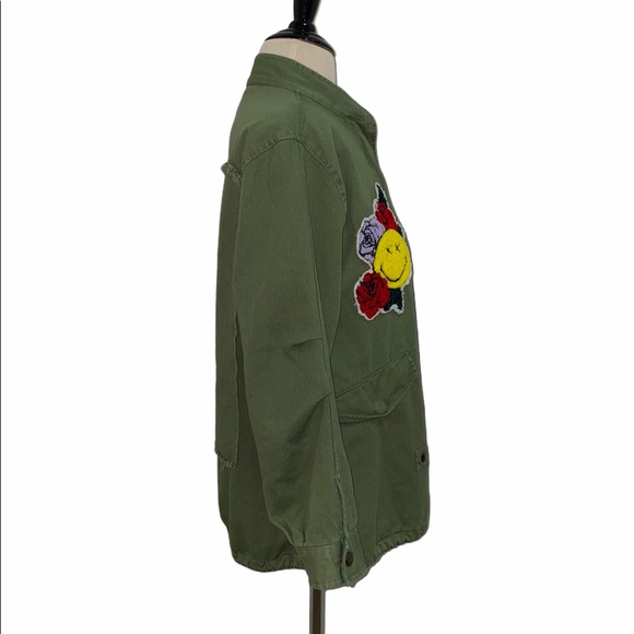 Zara | Jackets & Coats | Zara Army Green Smiley World Jacket | Poshmark